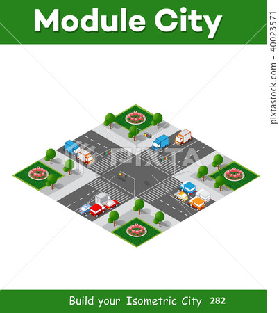 City isometric 3D intersection - Stock Illustration [40023571] - PIXTA