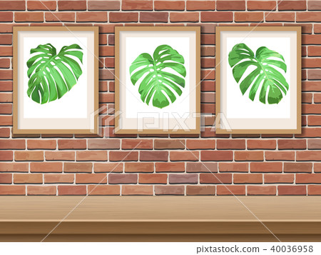 Picture with monstera on a brick wall - Stock Illustration [40036958 ...