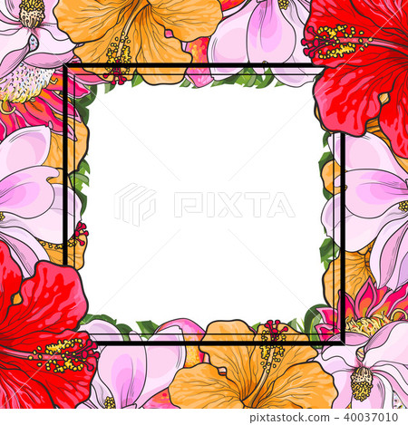 Tropical flowers square frame in sketch style... - Stock Illustration ...