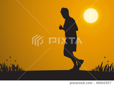 Silhouette of man jogging during sunrise - Stock Illustration [40042957 ...