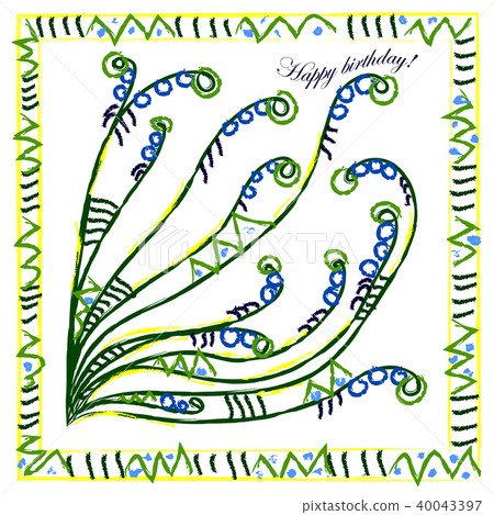 happy birthday card, greeting card painted with mu - Stock Illustration ...