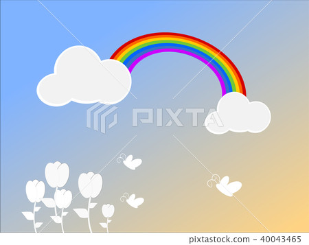 beautiful rainbow with cloud and white flower - Stock Illustration ...