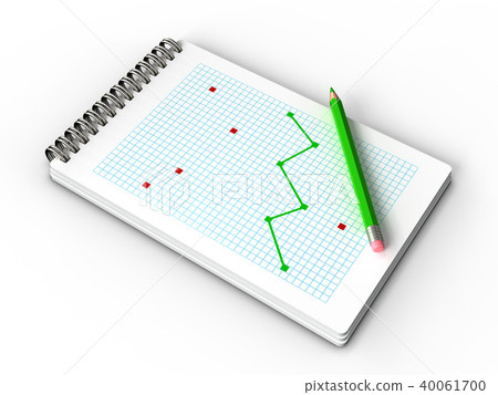 3d illustration of notepad with pencil and diagram - Stock Illustration ...