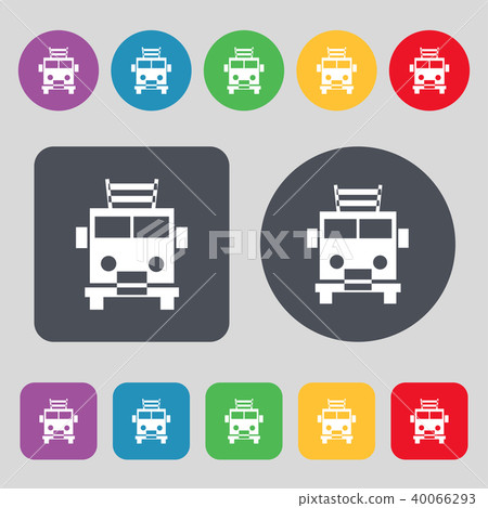 Fire engine icon sign. A set of 12 colored buttons - Stock Illustration ...