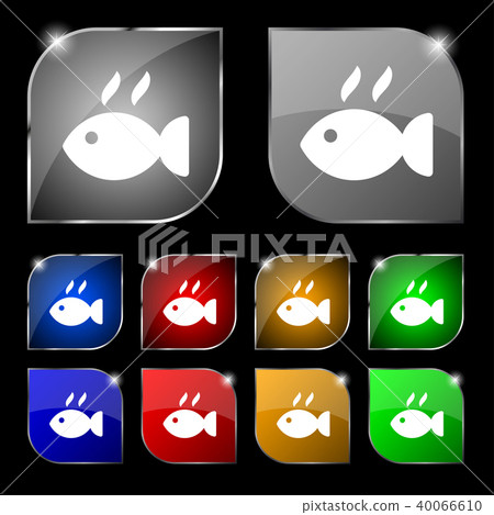 Fish dish Icon sign. Set of ten colorful buttons w - Stock Illustration ...