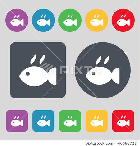 Fish dish Icon sign. A set of 12 colored buttons. - Stock Illustration ...