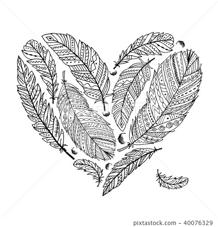 Feather collection, heart shape for your design - Stock Illustration ...
