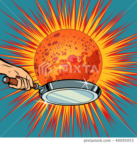 People with a frying pan fry the planet Mars - Stock Illustration ...