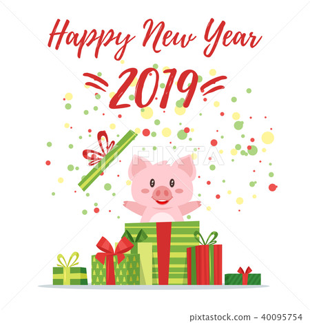 2019 New yea, Christmas greeting card - Stock Illustration [40095754 ...