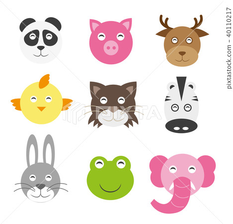 Cute cartoon animals head round shape in flat... - Stock Illustration ...