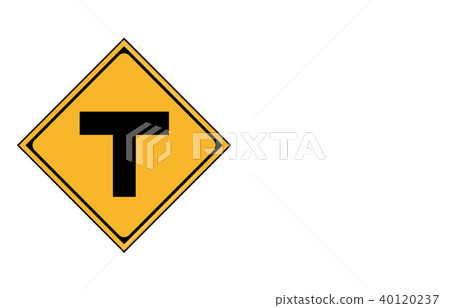 Road sign Warning T-shaped road intersection - Stock Illustration ...