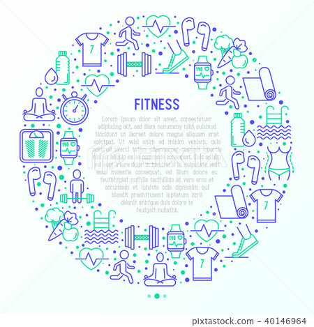 Fitness concept in circle with thin line icons - Stock Illustration ...