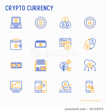 Cryptocurrency thin line icons set - Stock Illustration [40159475] - PIXTA