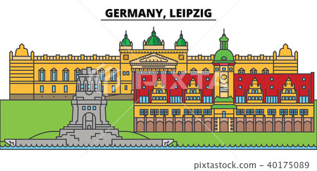 Germany, Leipzig. City skyline, architecture,... - Stock Illustration ...