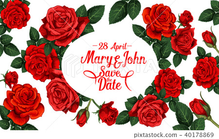 Save the Date wedding card with red rose flower - Stock Illustration ...