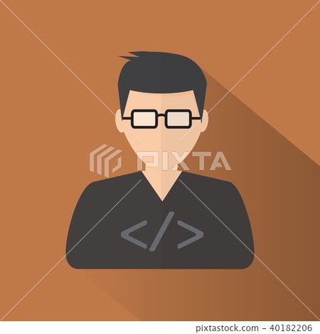 Programmer simple flat icon on brown background - Stock Illustration ...