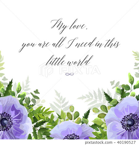 Vector floral greeting card with violet flowers - Stock Illustration ...