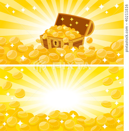 Gold coins and treasure chest banner background... - Stock Illustration ...