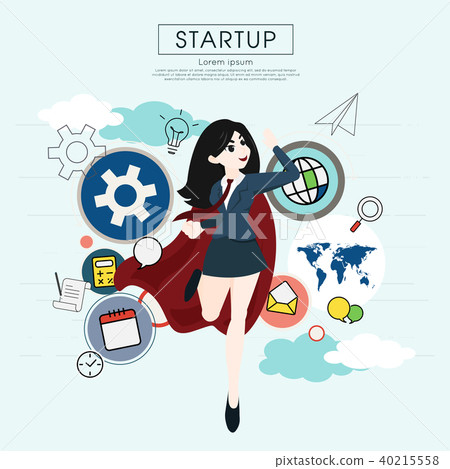 Superhero business woman cartoon for start up - Stock Illustration ...