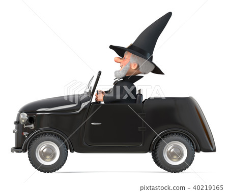 funny fairy-tale wizard with a hat on his car - Stock Illustration ...