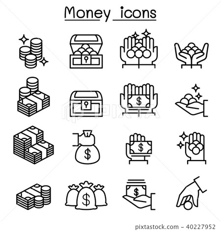 Money, Coin, Cash icon set in thin line style - Stock Illustration ...