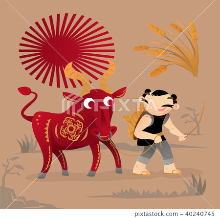 Chinese Spring Ox and Cowherd picture - Stock Illustration [40240745 ...