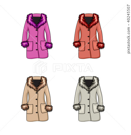 Cartoon fur winter coat set isolated on white - Stock Illustration ...