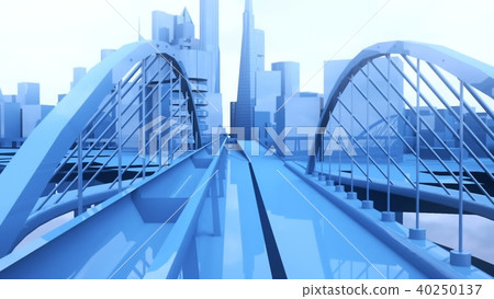 scene of the urban blue city buildings 3D... - Stock Illustration ...