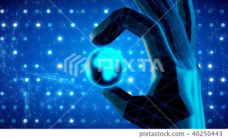 Cyber hand holding a Earth. 3D rendering - Stock Illustration [40250443 ...