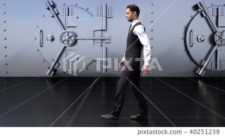 A young businessman goes by the safe in the... - Stock Illustration ...