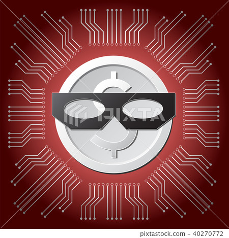 coin with thief mask on red circuit background - Stock Illustration ...