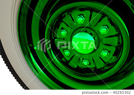 Green retro wheel. 3D render - Stock Illustration [40285302] - PIXTA