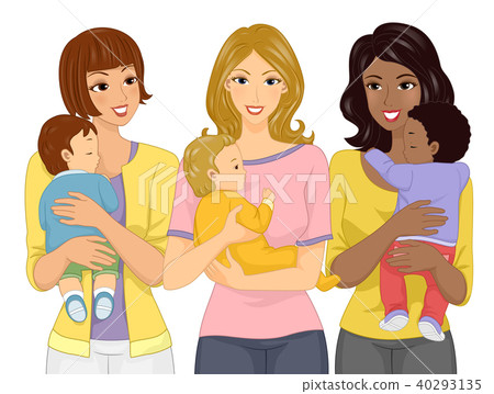 Girls Group Moms Babies Illustration - Stock Illustration [40293135 ...