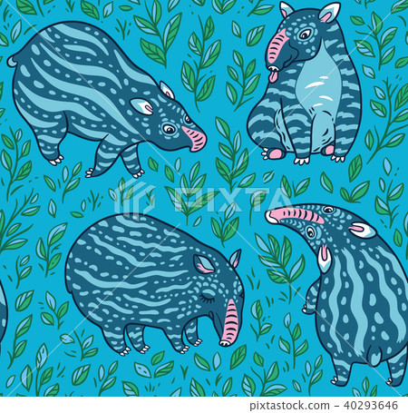 Cartoon tapirs seamless pattern. Blue tapirs... - Stock Illustration ...