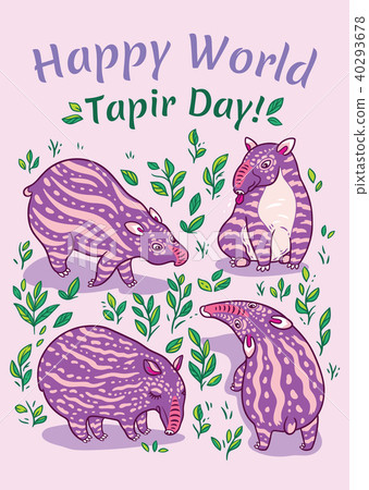 Tapirs greeting card. Pink tapirs with light... - Stock Illustration ...