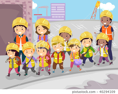 Stickman Kids Construction Site Visit Illustration - Stock Illustration ...