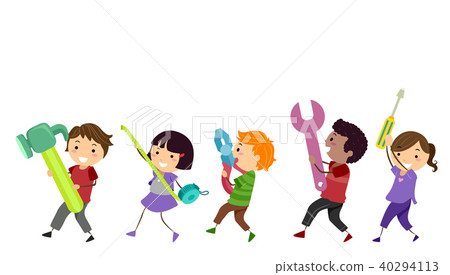 Stickman Kids Construction March Illustration - Stock Illustration ...