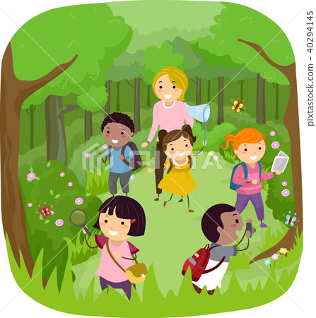 Stickman Kids Woodland Nature Illustration - Stock Illustration ...