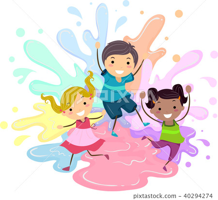 Stickman Kids Paint Splat Jump Illustration - Stock Illustration ...