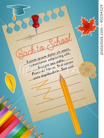 Back to school background with note paper, pencils - Stock Illustration ...