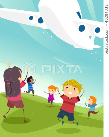 Stickman Kids Fly Airplane Play Illustration - Stock Illustration ...
