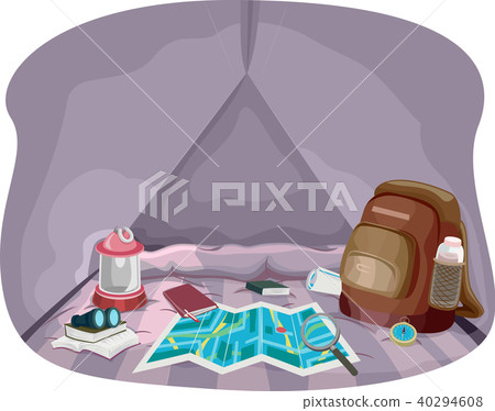 Camp Inside Tent Explorer Illustration - Stock Illustration [40294608 ...