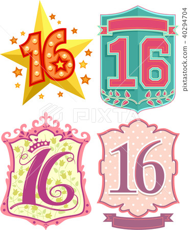 Number Sixteen Labels Illustration - Stock Illustration [40294704] - PIXTA