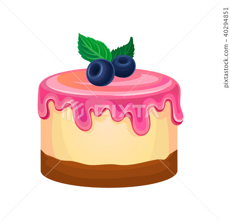 Flat vector icon of round cake with pink icing... - Stock Illustration ...