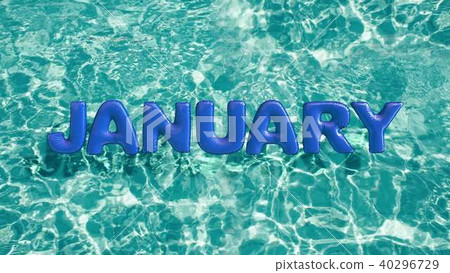 word "JANUARY" shaped inflatable swim ring... - Stock Illustration ...