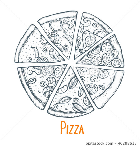 Pizza hand drawn - Stock Illustration [40298615] - PIXTA