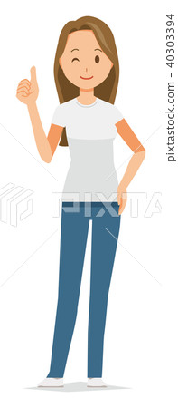 Young woman with long hair doing a good sign - Stock Illustration ...