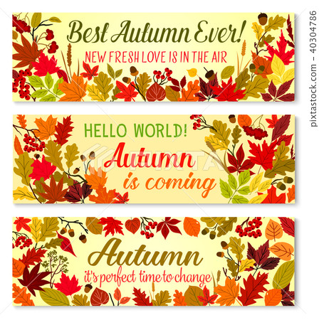 Autumn banner of fall season forest nature frame - Stock Illustration ...