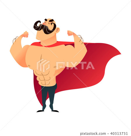 Strong cartoon funny superhero. Power super... - Stock Illustration ...