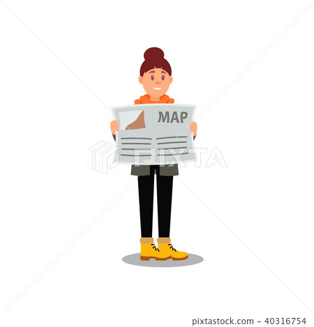 Young girl with map in hands. Cartoon character... - Stock Illustration ...